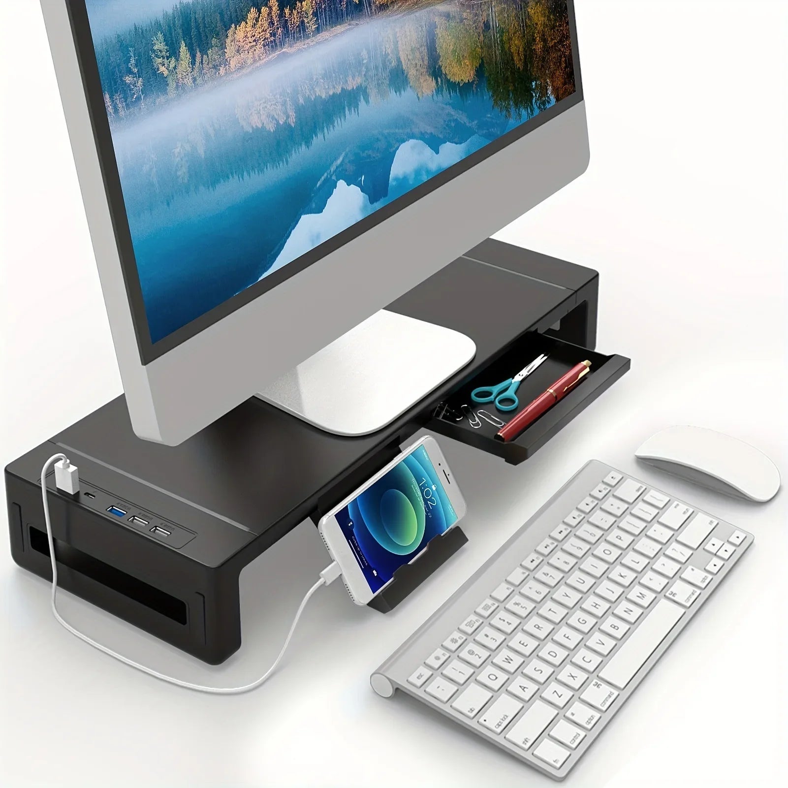 Suporte de Monitor Dobrável e Ajustável com Gaveta – OctoShop